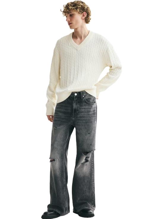 H&M Loose Bootcut Jeans in Rigid Cotton Denim